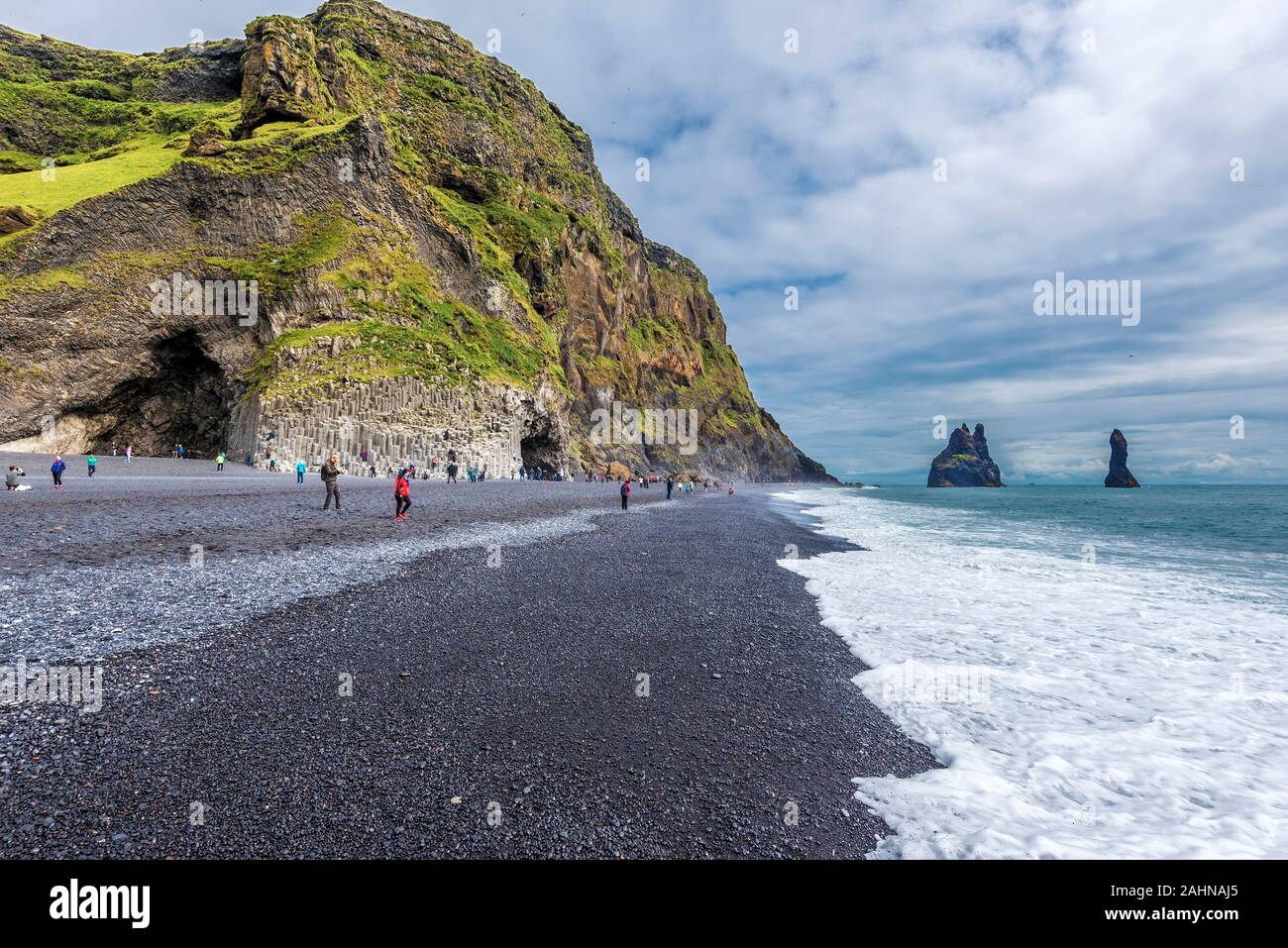 Vik I Myrdal, Iceland – 23 July, 2018 View at Reynisfjara black sand ...
