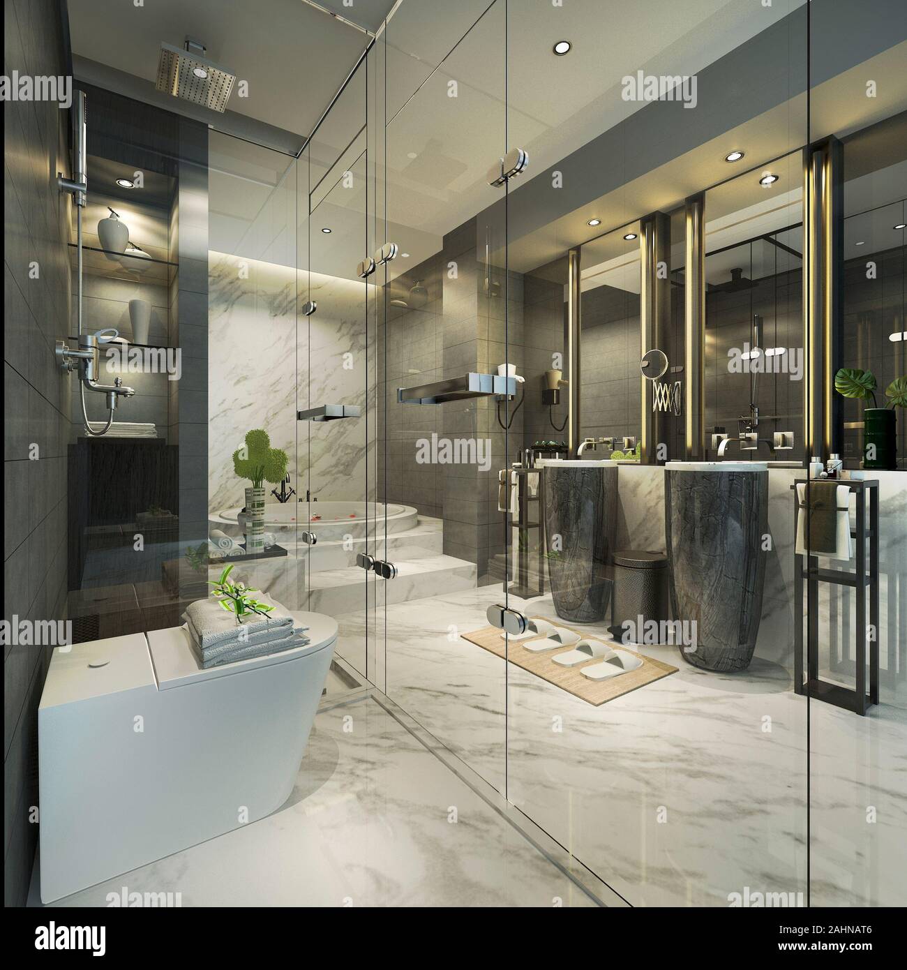 3d rendering modern bathroom with luxury tile decor Stock Photo - Alamy