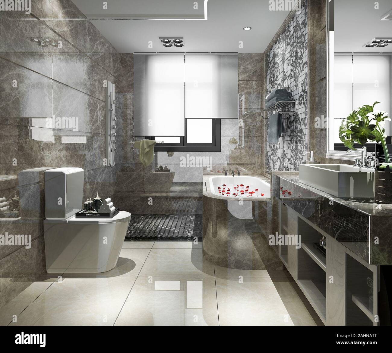 3d rendering modern bathroom with luxury tile decor Stock Photo - Alamy