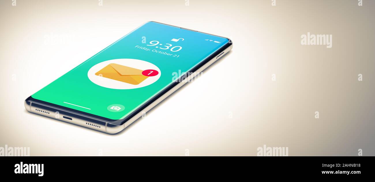 A Single Mobile Phone with Email Notification on Screen Stock Photo - Alamy