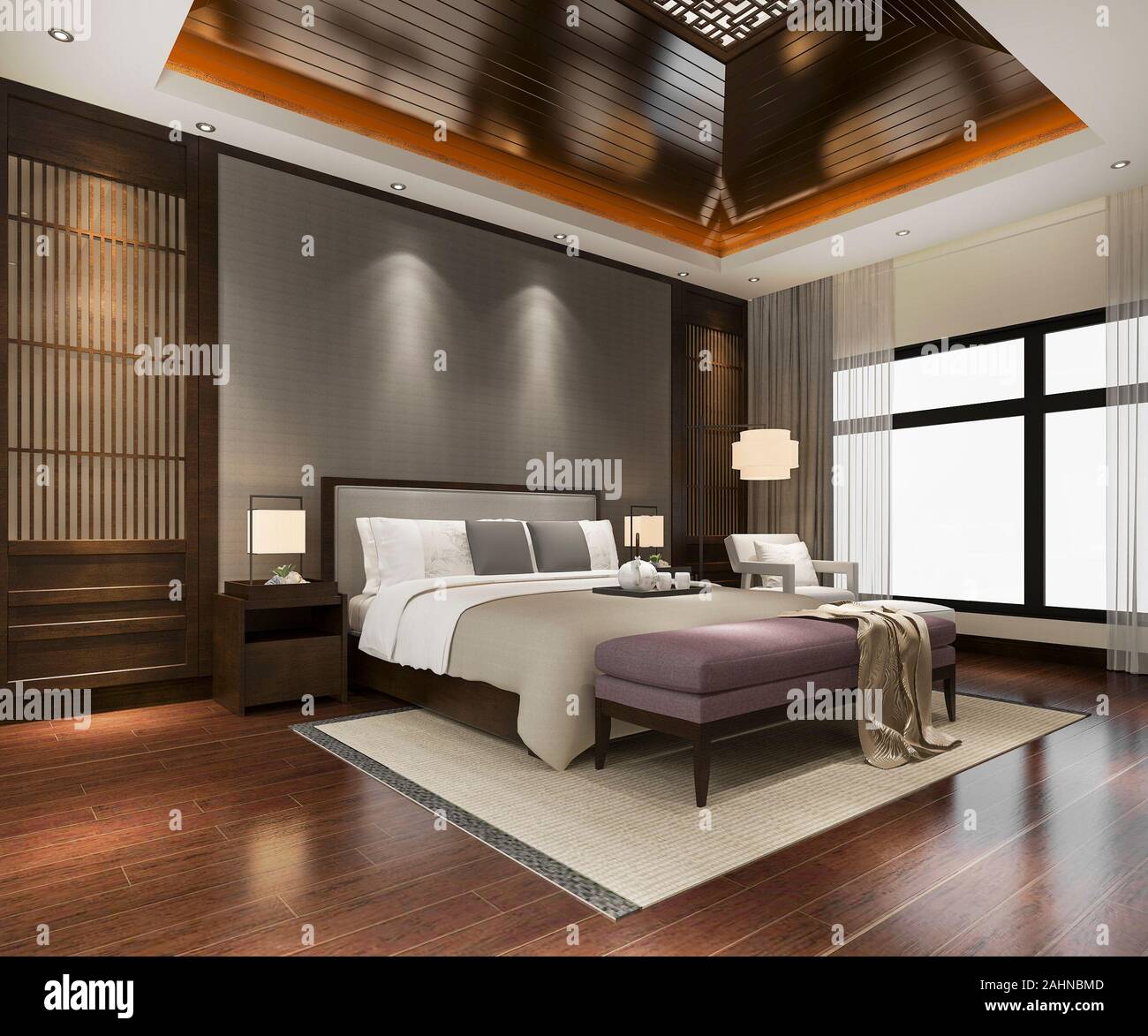3d rendering luxury chinese bedroom suite in resort hotel Stock Photo ...