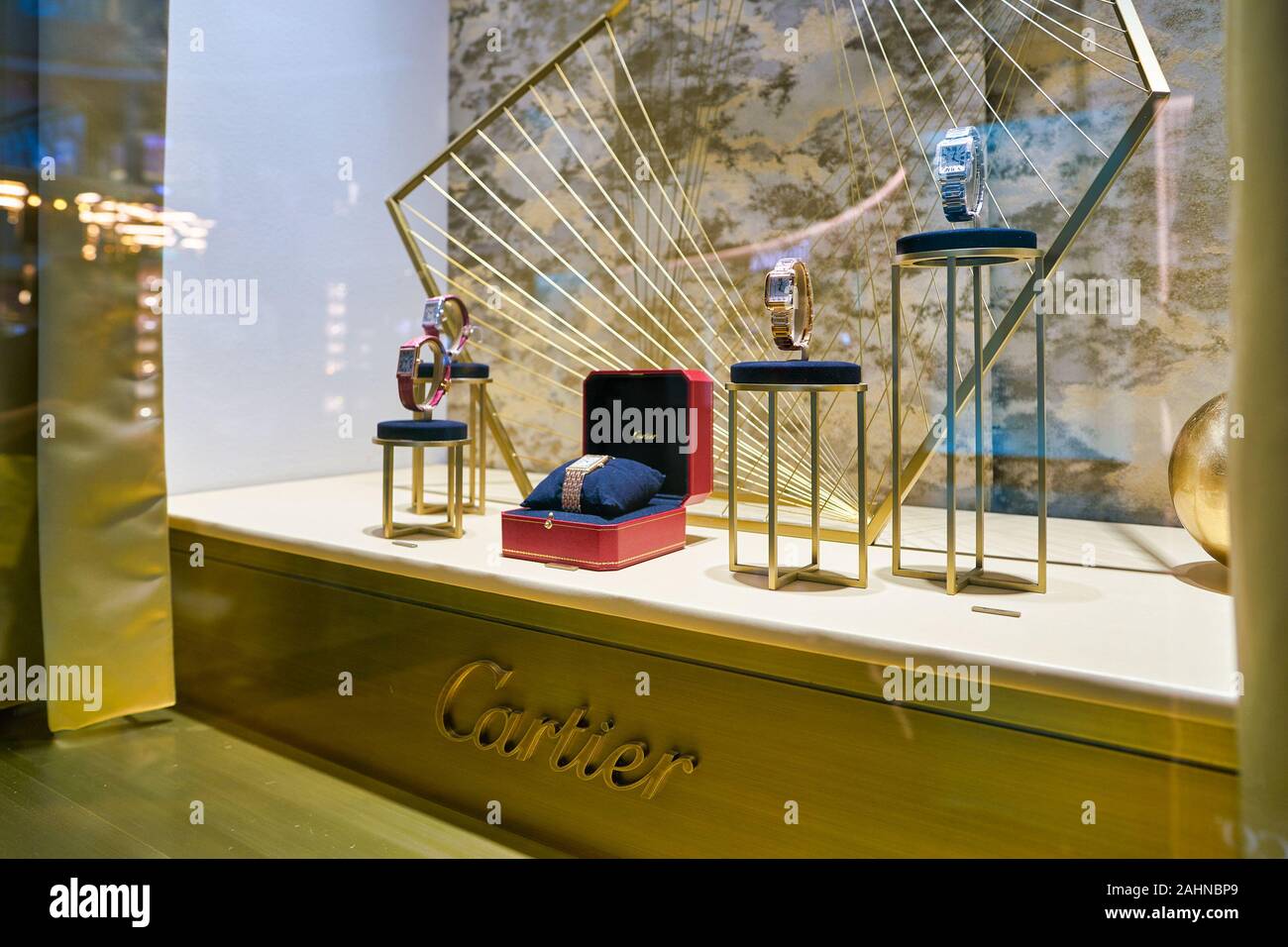SINGAPORE - CIRCA APRIL, 2019: watches on display at Cartier store in ...
