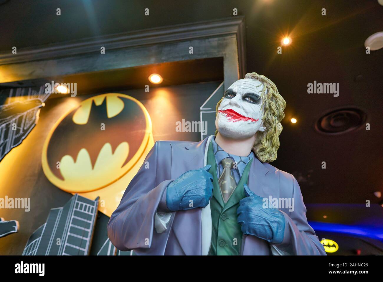 SINGAPORE - CIRCA APRIL, 2019: close up shot of the Joker life-size ...