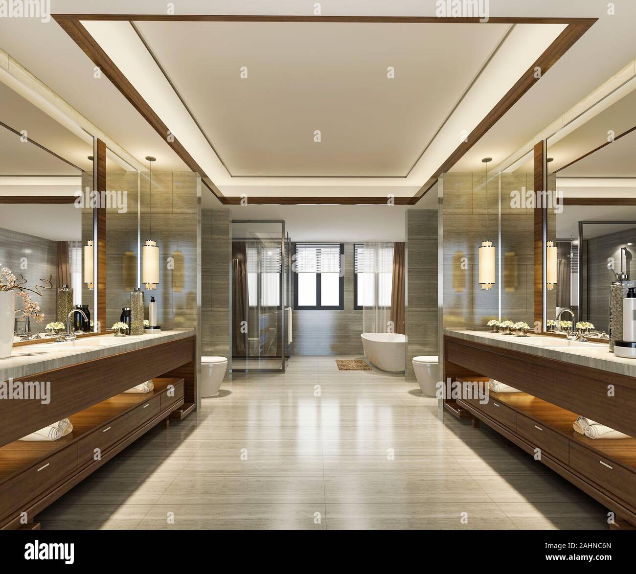 3d rendering modern bathroom with luxury tile decor Stock Photo - Alamy