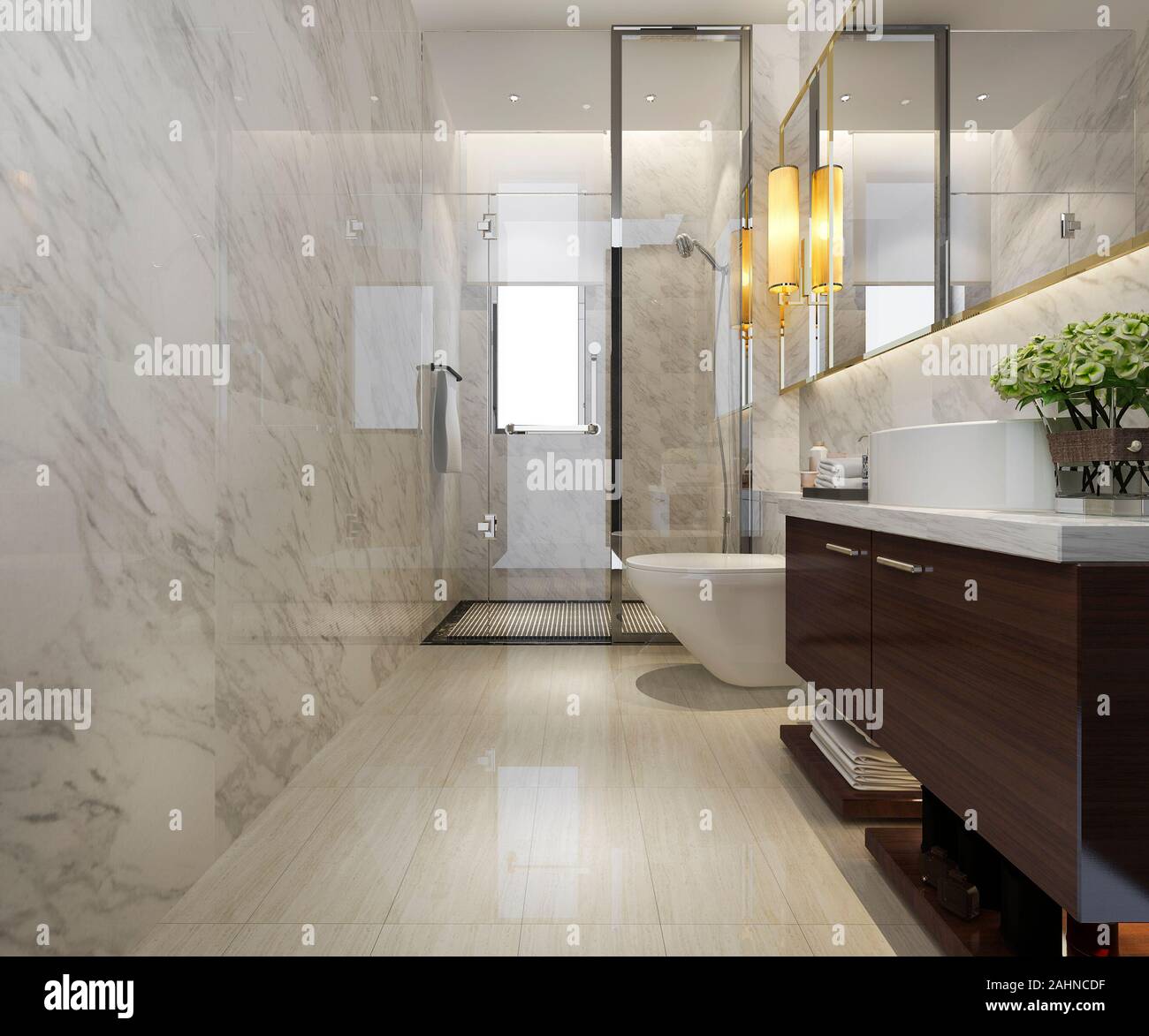 3d rendering modern bathroom with luxury tile decor Stock Photo - Alamy