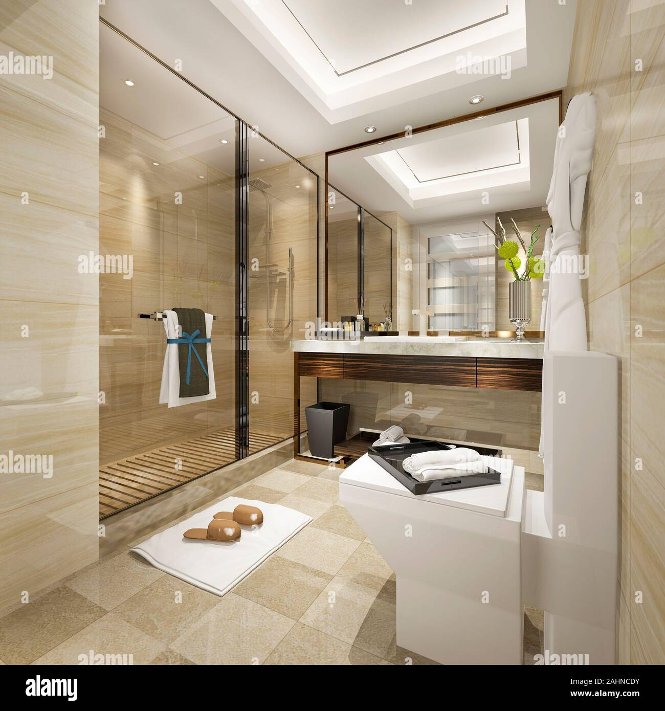 3d rendering modern bathroom with luxury tile decor Stock Photo - Alamy