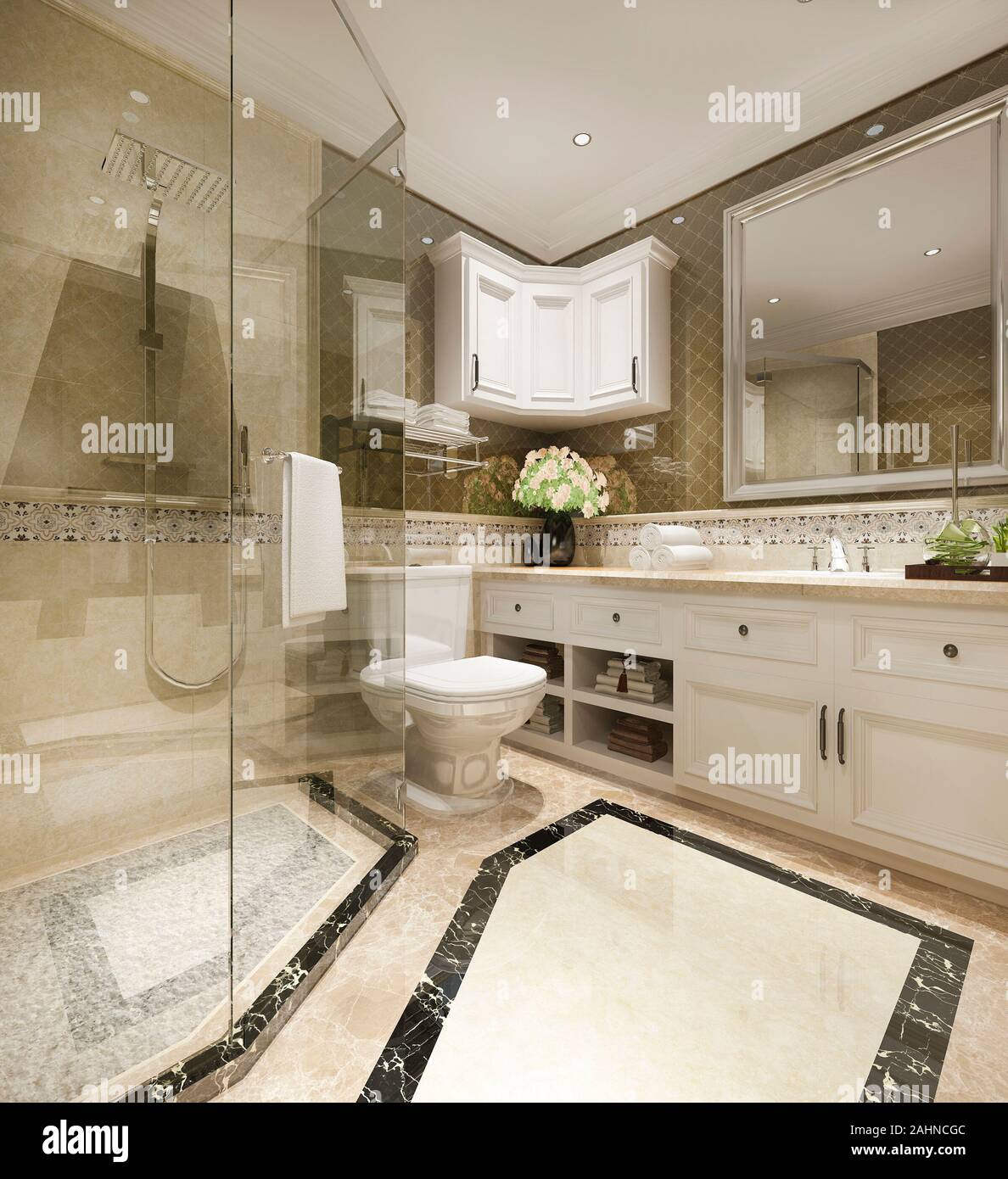 3d rendering modern bathroom with luxury tile decor Stock Photo - Alamy