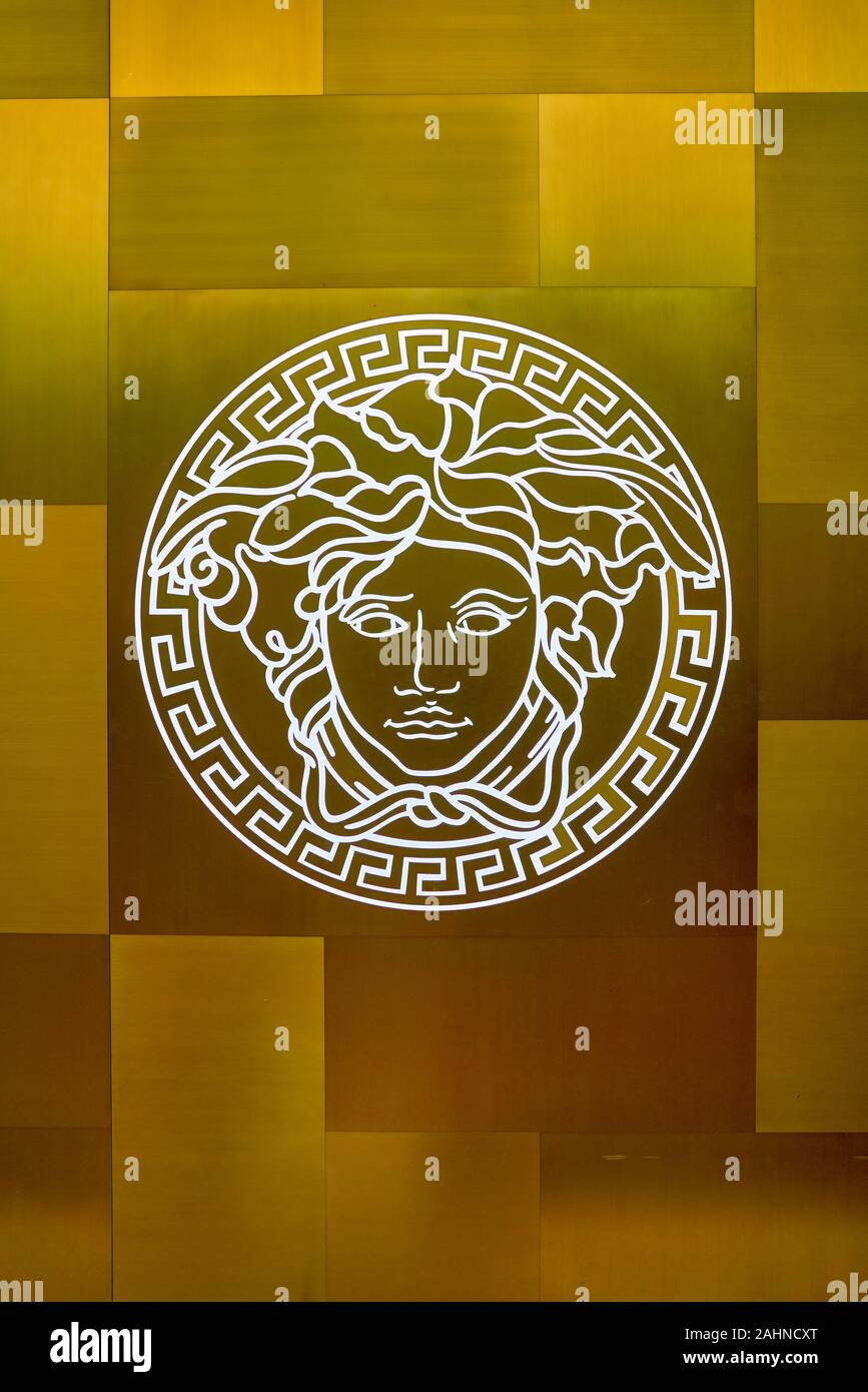 SINGAPORE - CIRCA APRIL, 2019: close up shot of Versace sign seen in ...