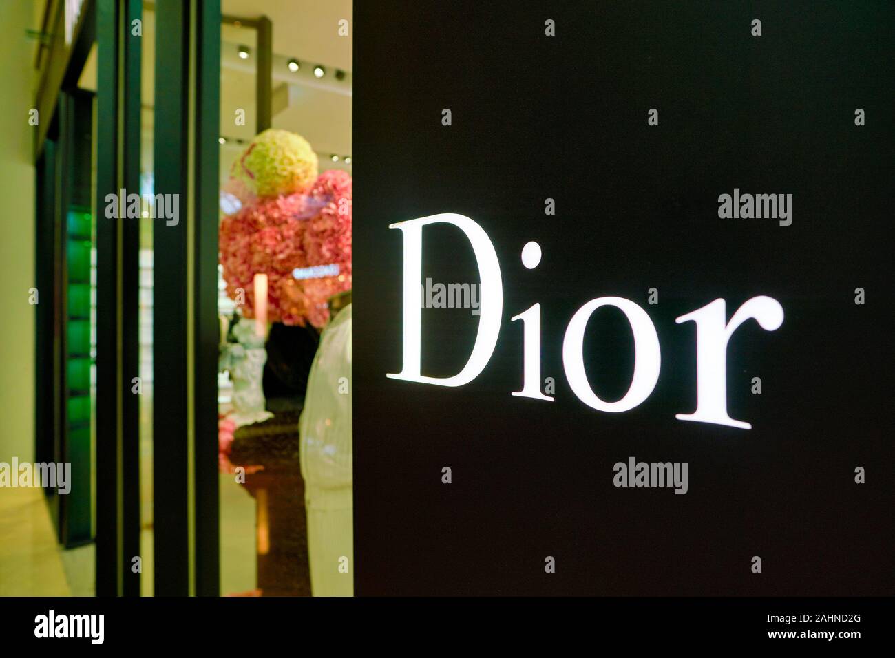 SINGAPORE - CIRCA APRIL, 2019: close up shot of Dior sign seen in The ...
