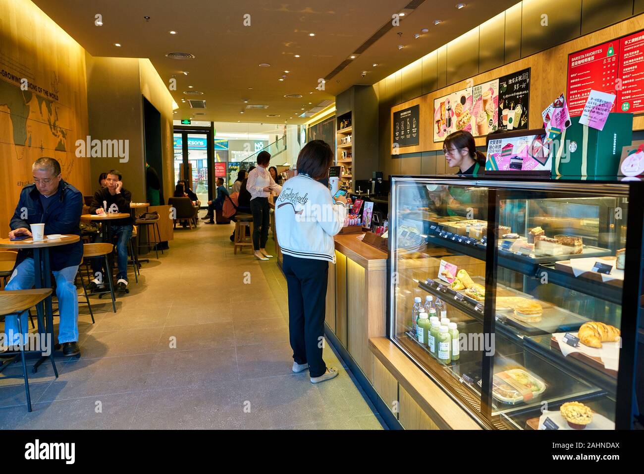 SHENZHEN, CHINA - CIRCA JANUARY 2019: interior shot of Starbucks in ...