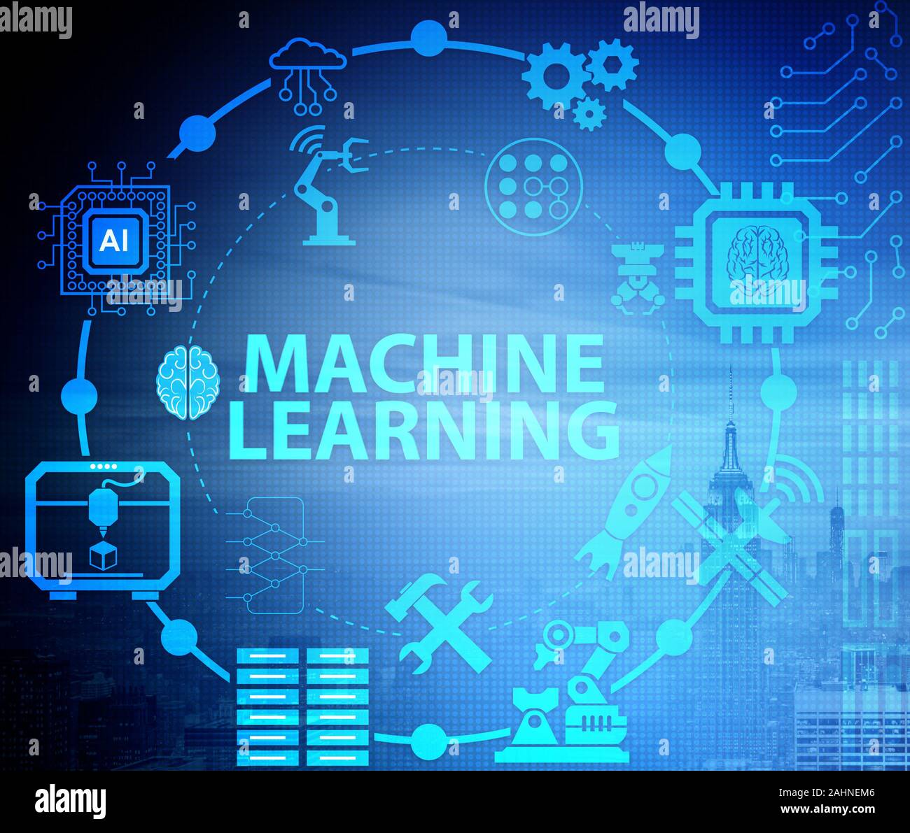 The concept of modern it technology with machine learning Stock Photo ...