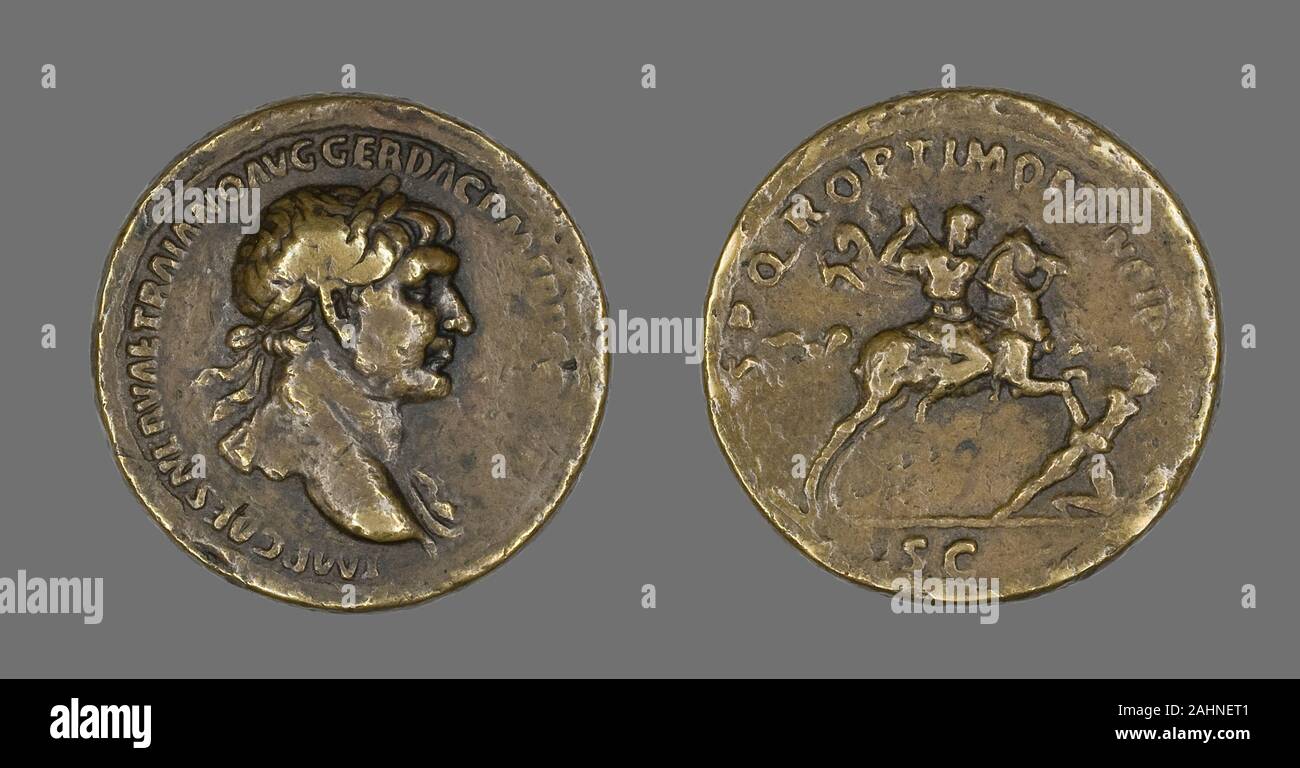 Ancient Roman. Sestertius (Coin) Portraying Emperor Trajan Conquering ...