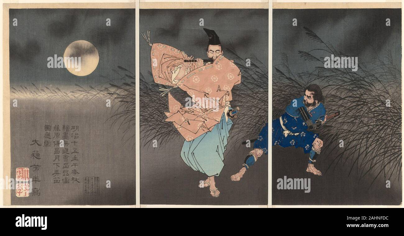 Tsukioka Yoshitoshi. Fujiwara no Yasumasa Playing His Flute in the ...