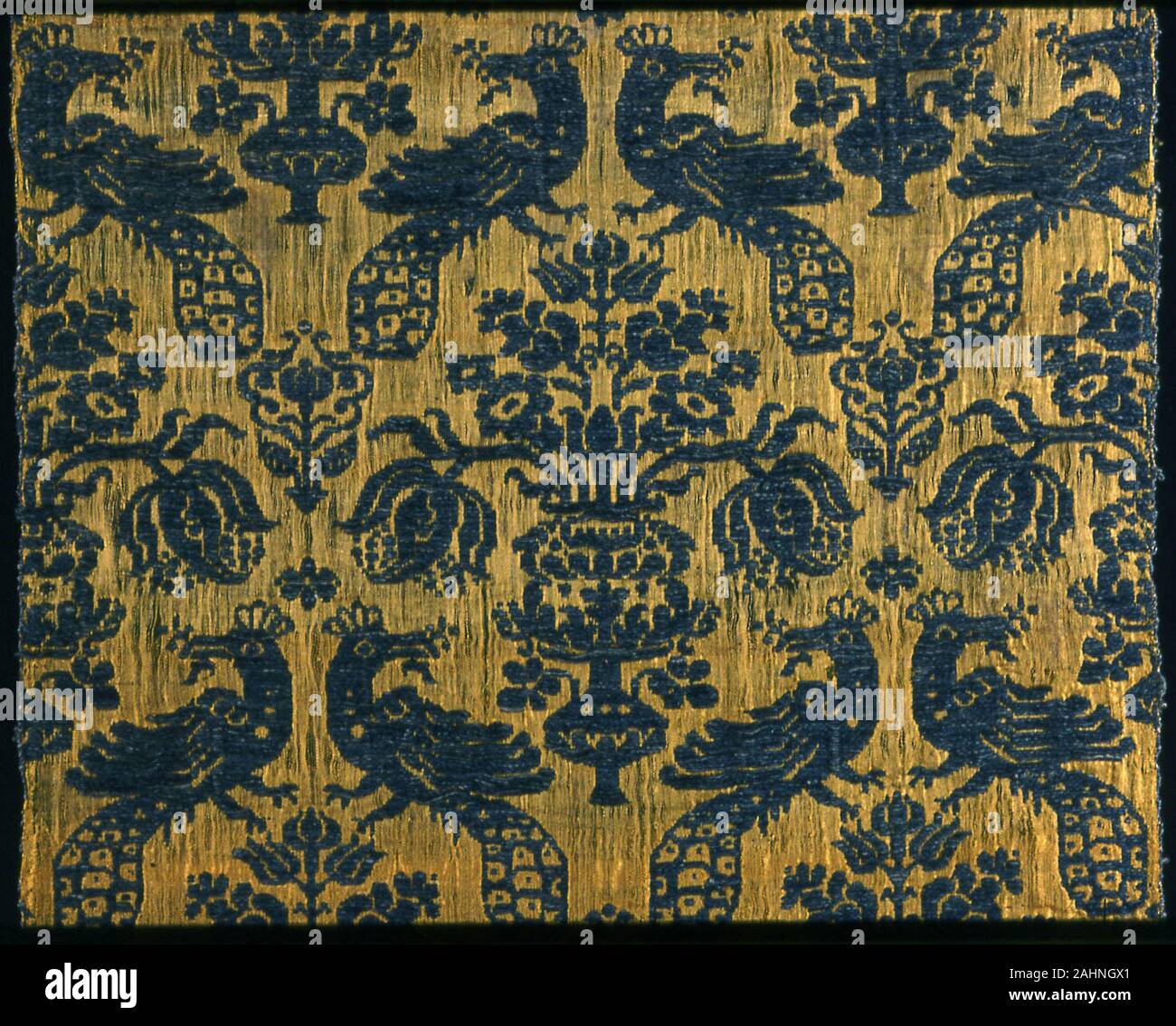 Panel. 1501–1700. Italy. Silk and cotton, plain weave; tied and free ...