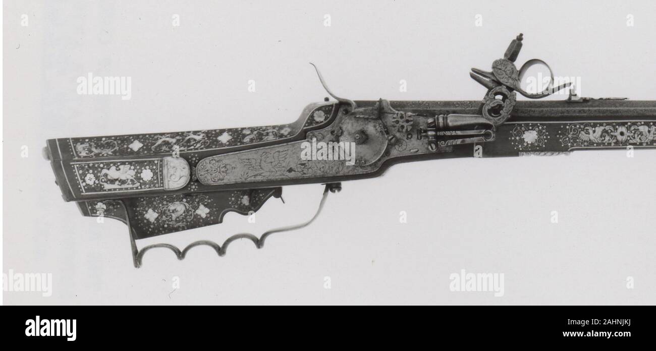 Wheellock Hunting Rifle. 1660. Teschen. Steel, gilded brass, iron, wood ...