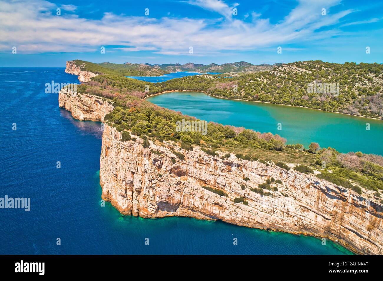 Telascica nature park cliffs and green Mir lake on Dugi Otok island ...