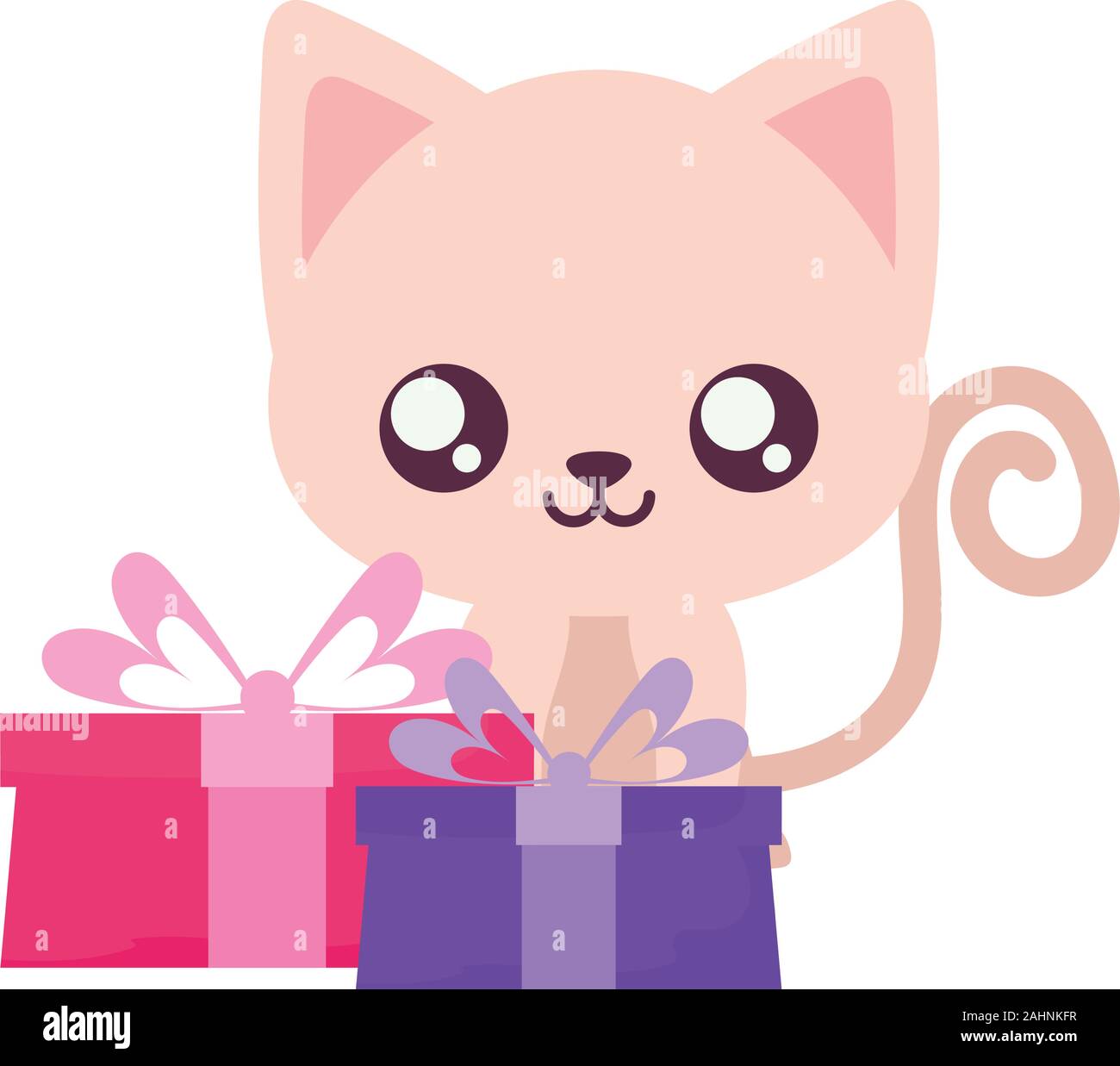 Cute cat cartoon with gifts design, Animal zoo life nature character ...