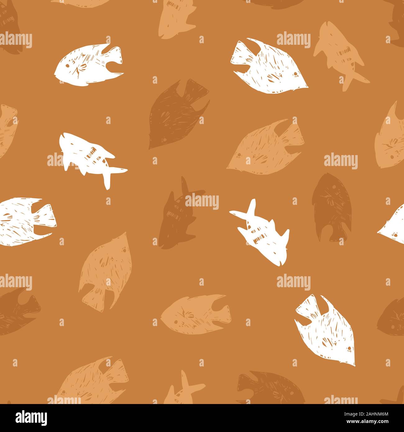 Vector brown fish monochrome repeat pattern. Perfect for fabric ...