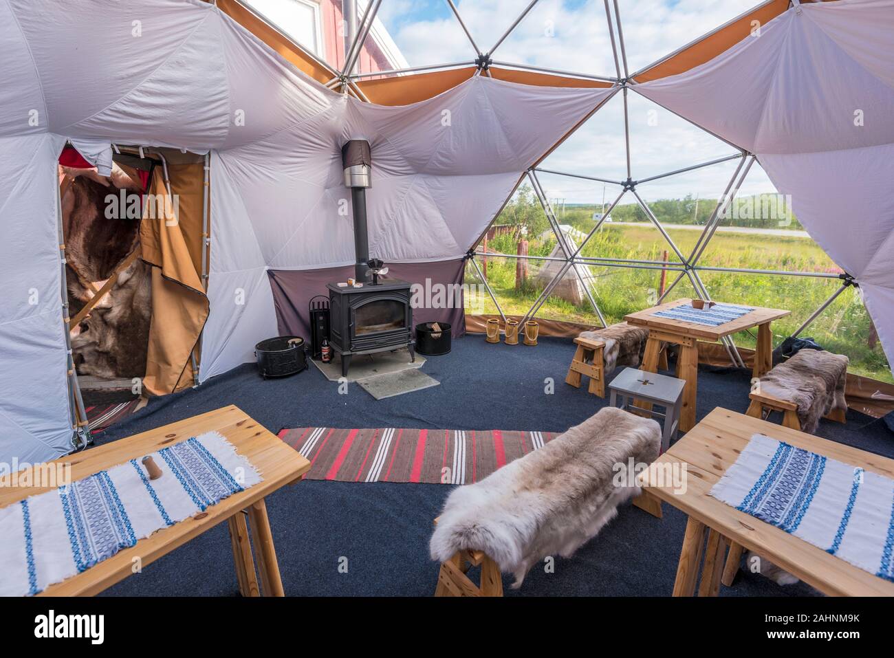Kautokeino, Norway - August 6, 2017 Sami style interieur in the modern ...