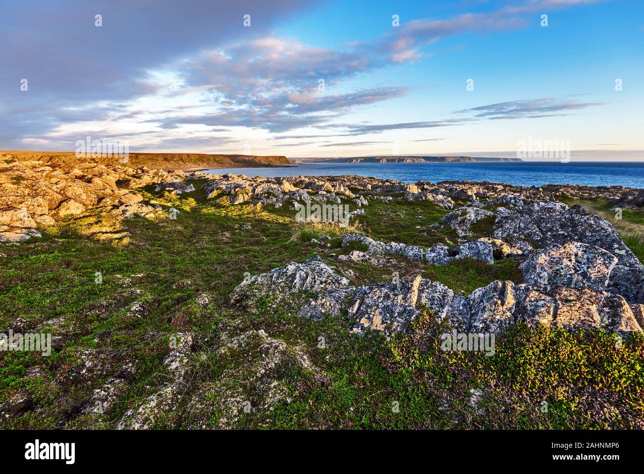 The rocky landscape as viewed from Hamningberg fort area in Varanger ...