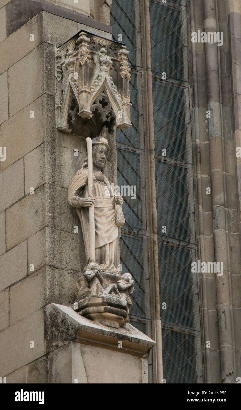 Statue on the facade of the black church in Brasov town, Romania Stock ...