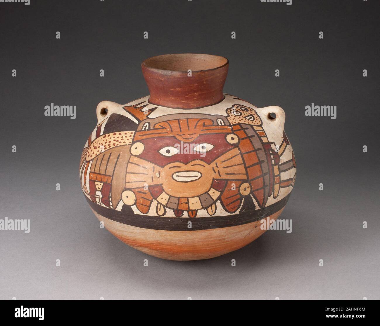 Nazca. Handeled Jar Depicting Costumed Ritual Performer with Weapons ...