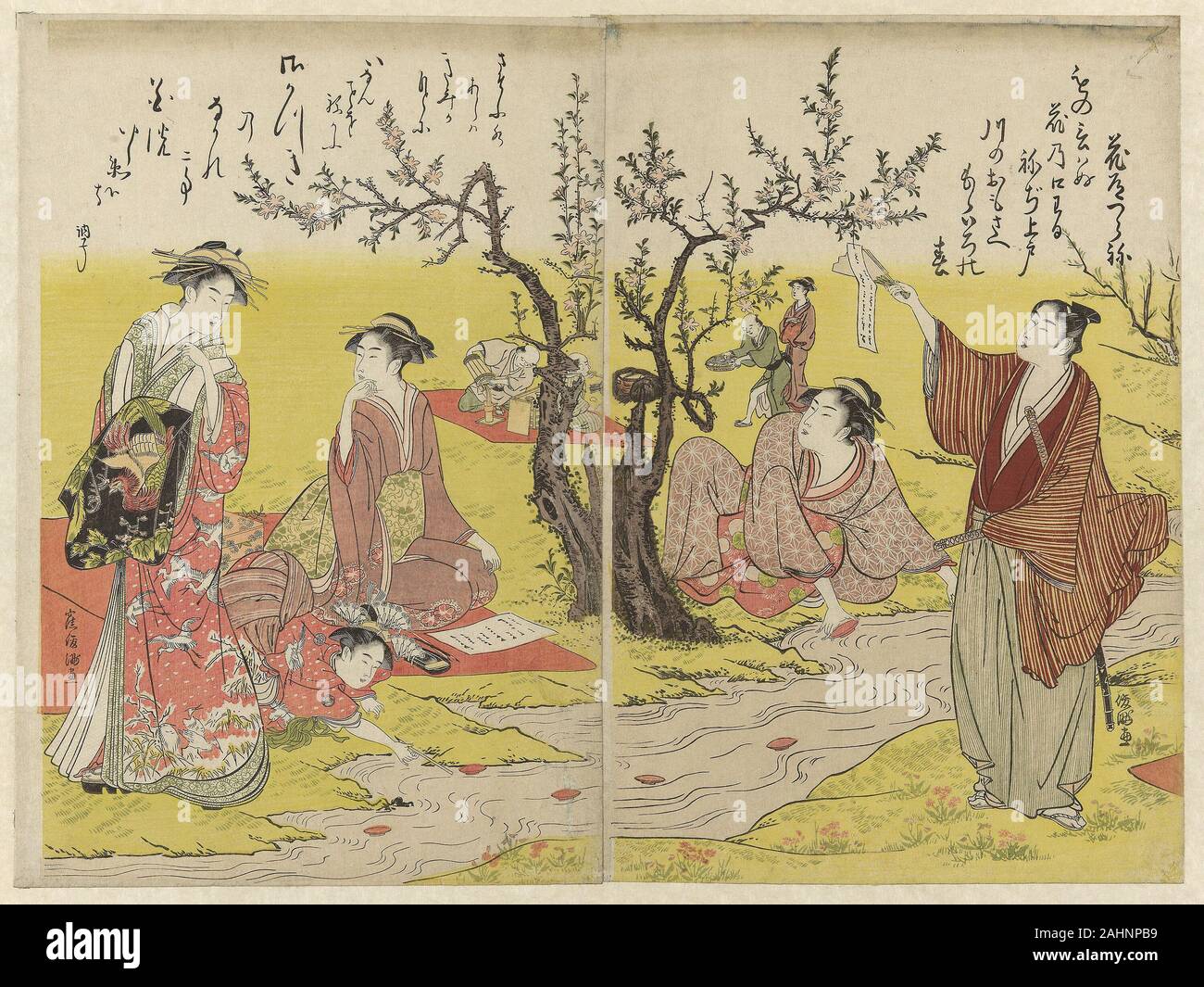 Kubo Shunman. Party by a winding stream. Japan. Color woodblock print ...