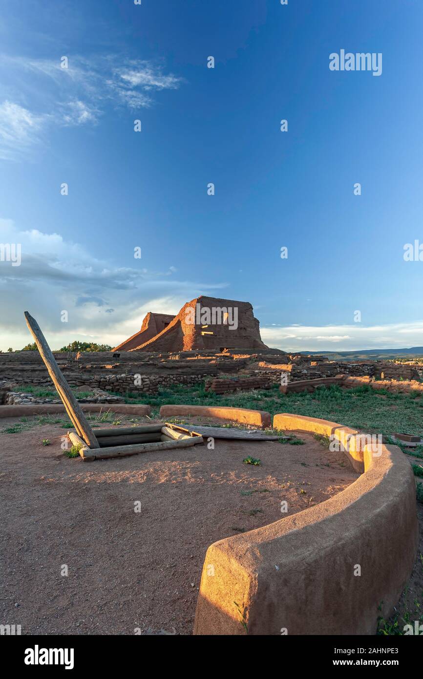 Kiva and mission church (Our Lady of Los Angeles of Porciuncula), Pecos ...