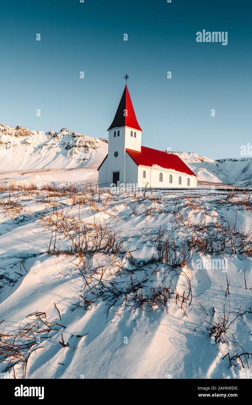 A typical church of Iceland. Very well composited Icelandic church in ...