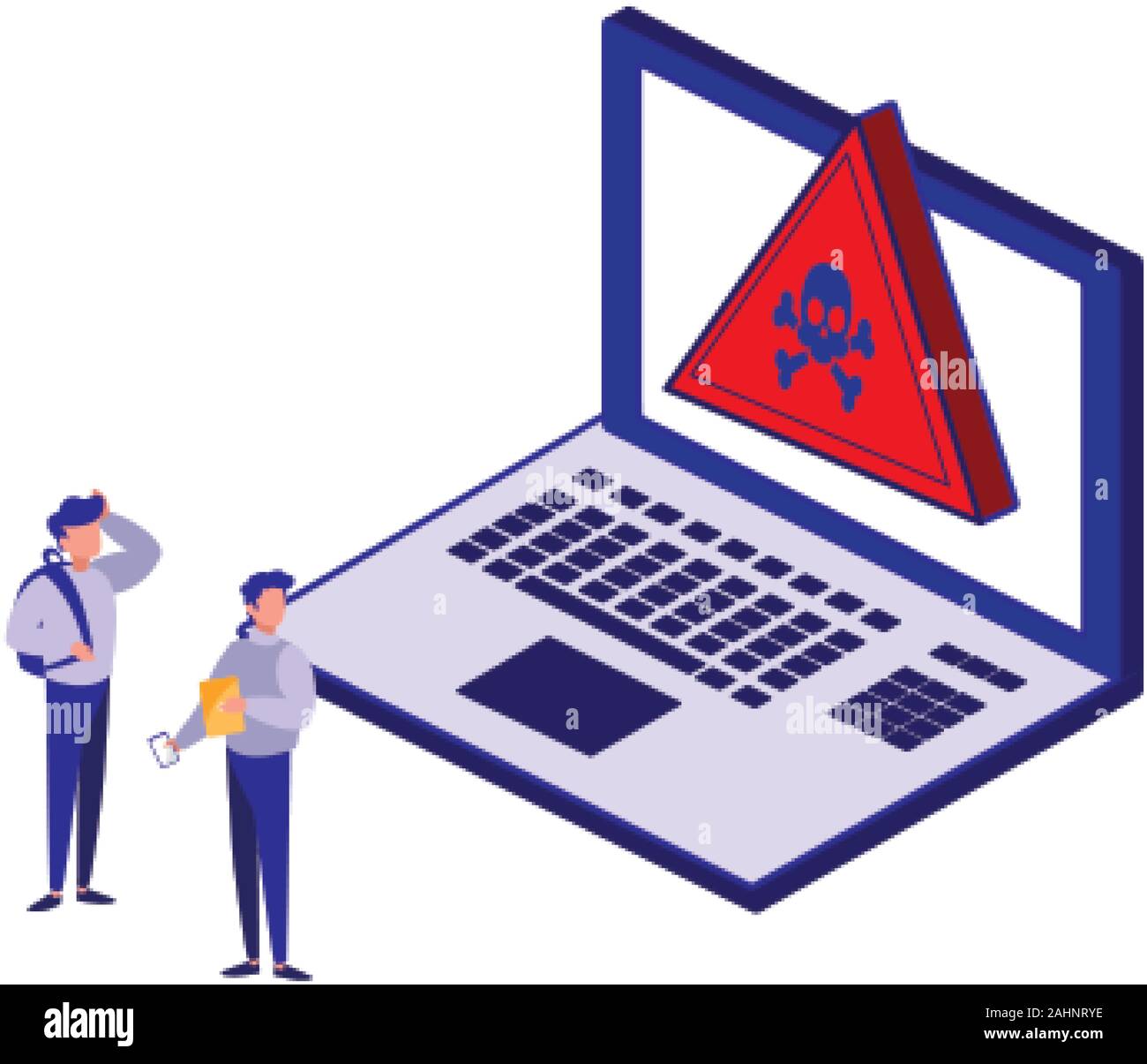 Laptop skull and men design of Security system warning protection ...