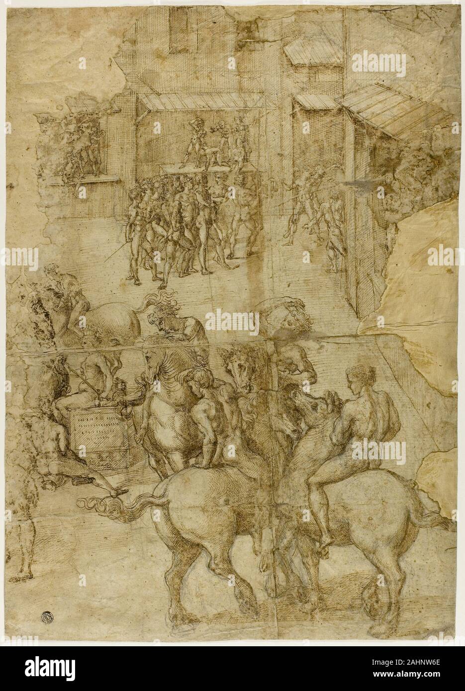 Girolamo Genga. Mythological Pageant (recto); Illegible Inscriptions ...