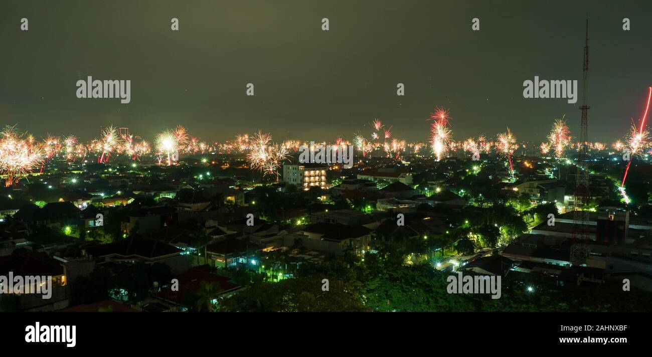 2020 New Year's Eve Firework in Surabaya, East Java, Indonesia Stock ...
