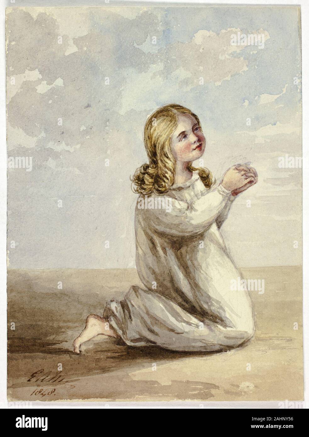 Elizabeth Murray. Child Praying. 1848. England. Watercolor over traces ...