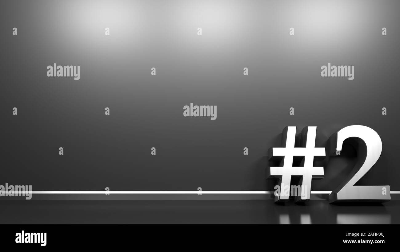 Black glossy background wall with satin chrome metallic Number Two - 3D ...