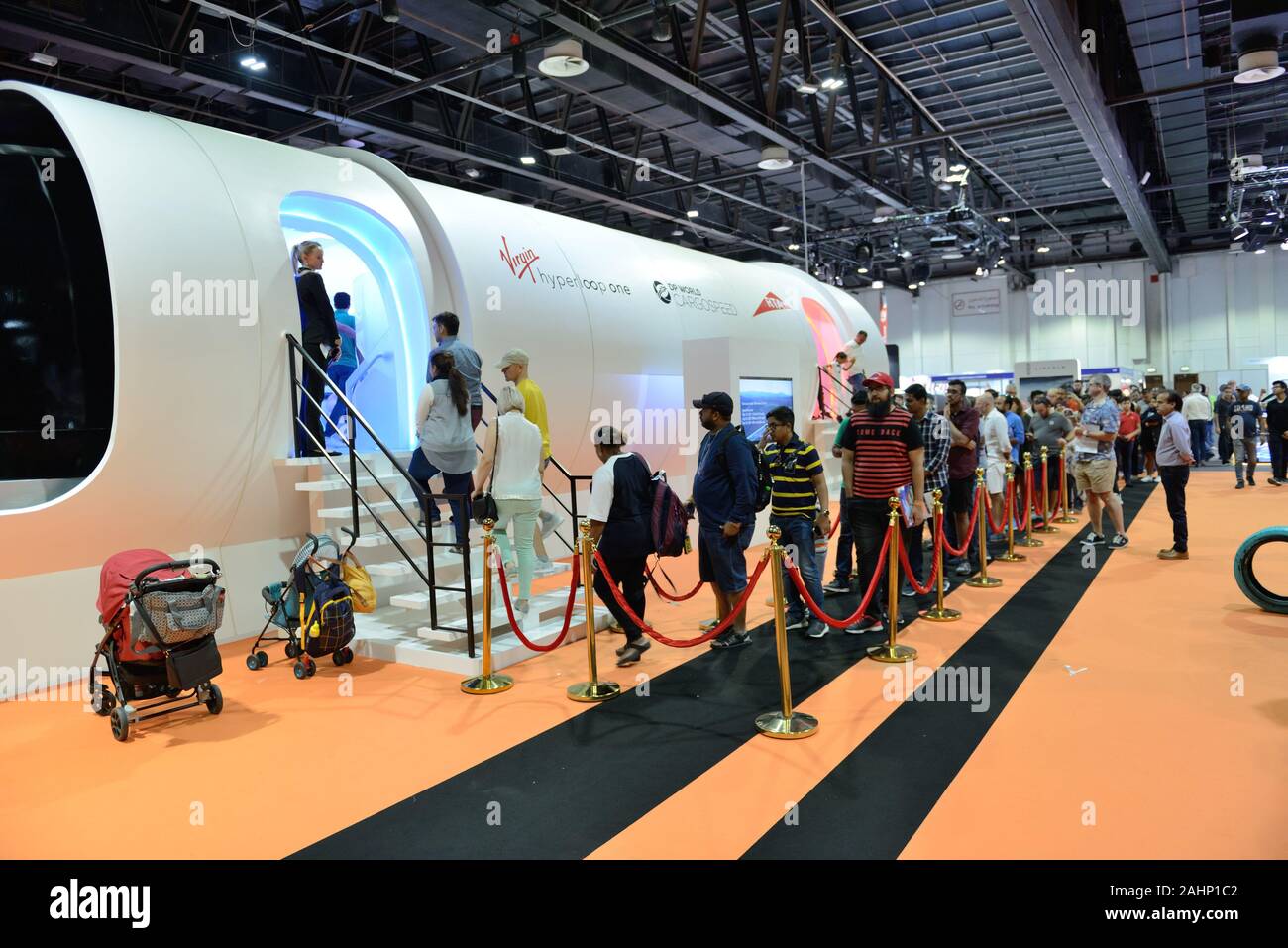 DUBAI, UAE - NOVEMBER 16: The Virgin Hyperloop One prototype and people ...