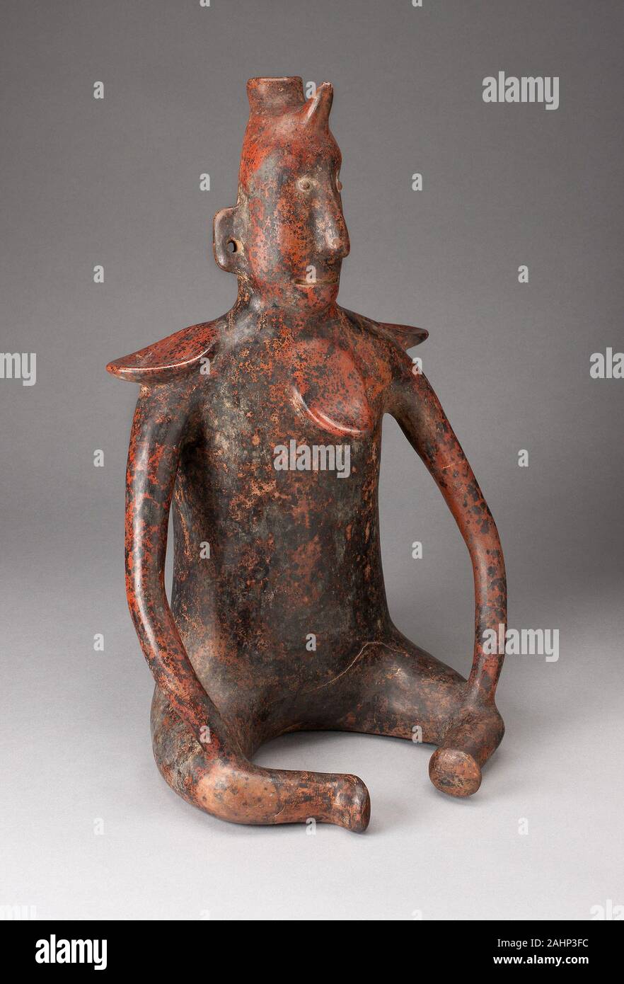 Jalisco. Seated Male Figure with Horn Headdress and Collar in Relief ...