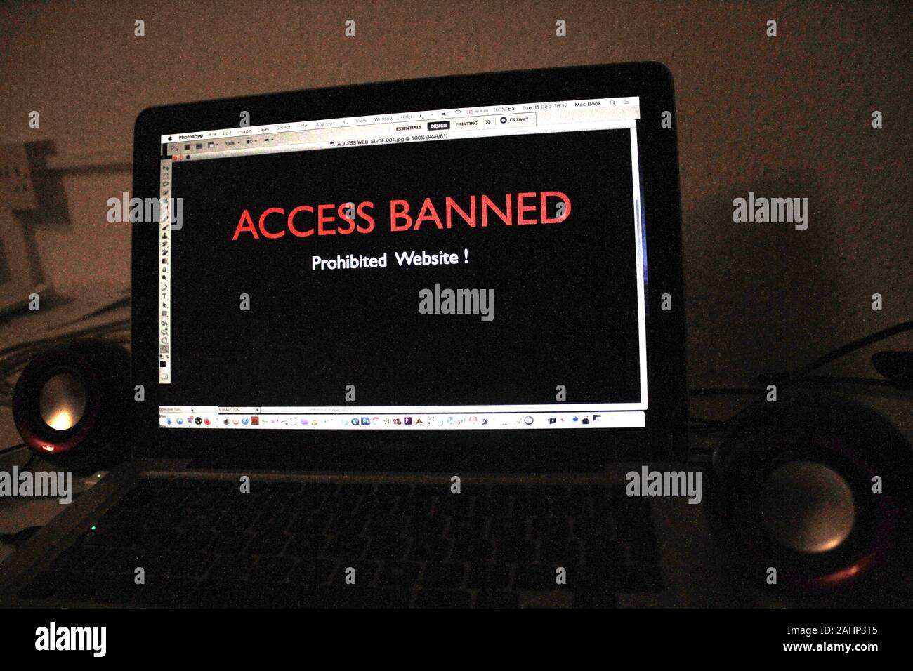 Laptop on internet displaying "ACCESS BANNED prohibited website Stock ...