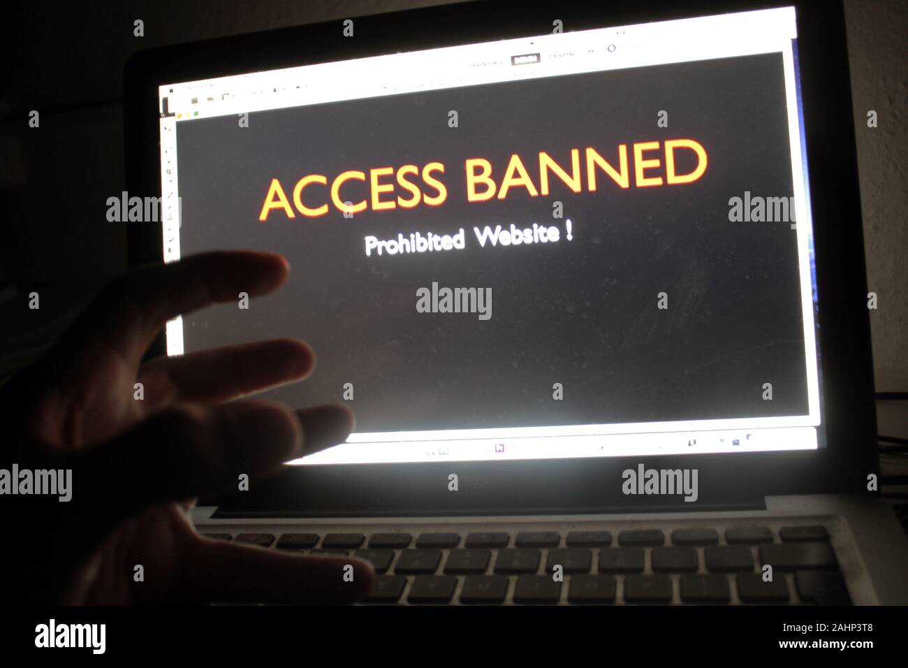 Laptop on internet displaying "ACCESS BANNED prohibited website Stock ...