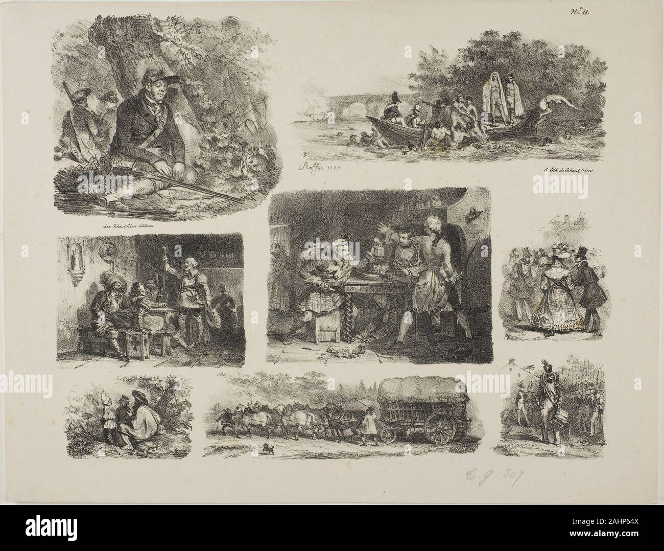 Denis Auguste Marie Raffet. Sheet of Sketches. 1829. France. Lithograph ...