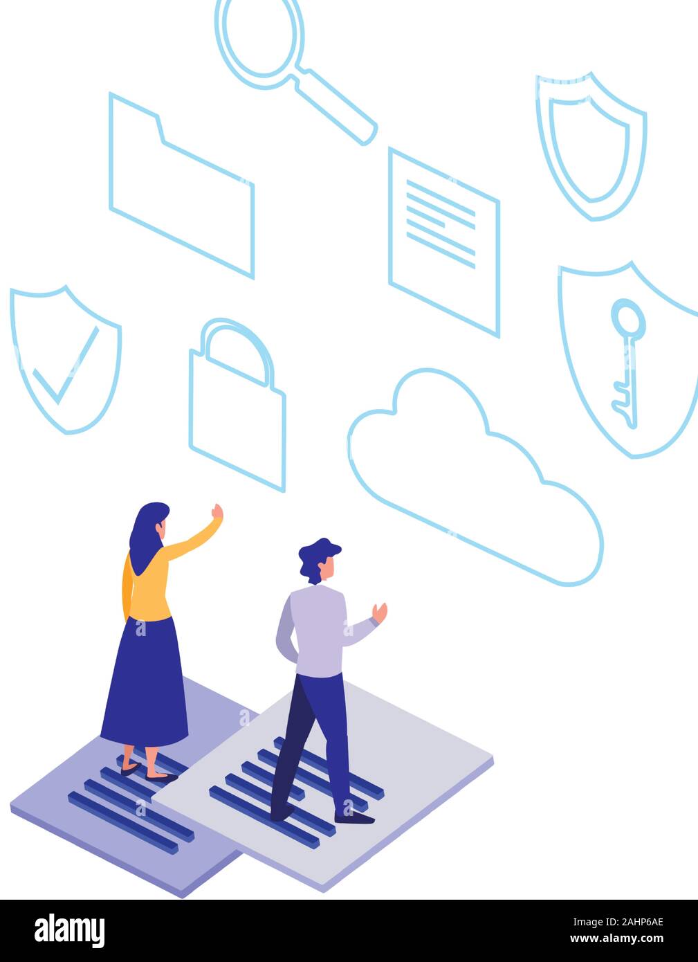 Woman and man design of Security system warning protection danger web ...