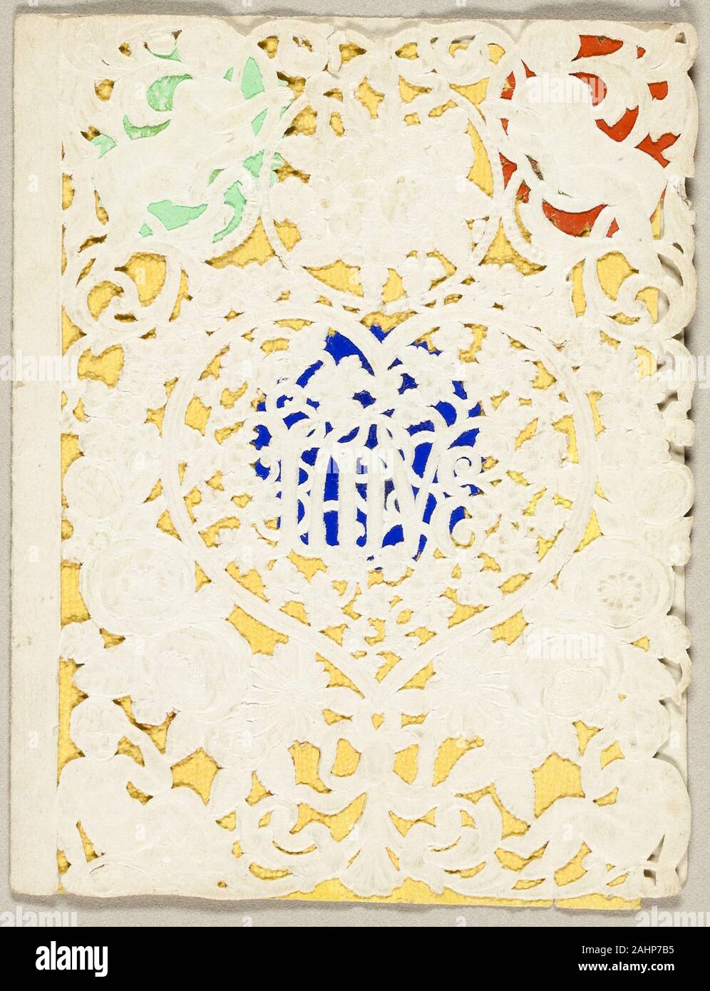 Cut and embossed ivory wove paper designed with collaged elements hi ...