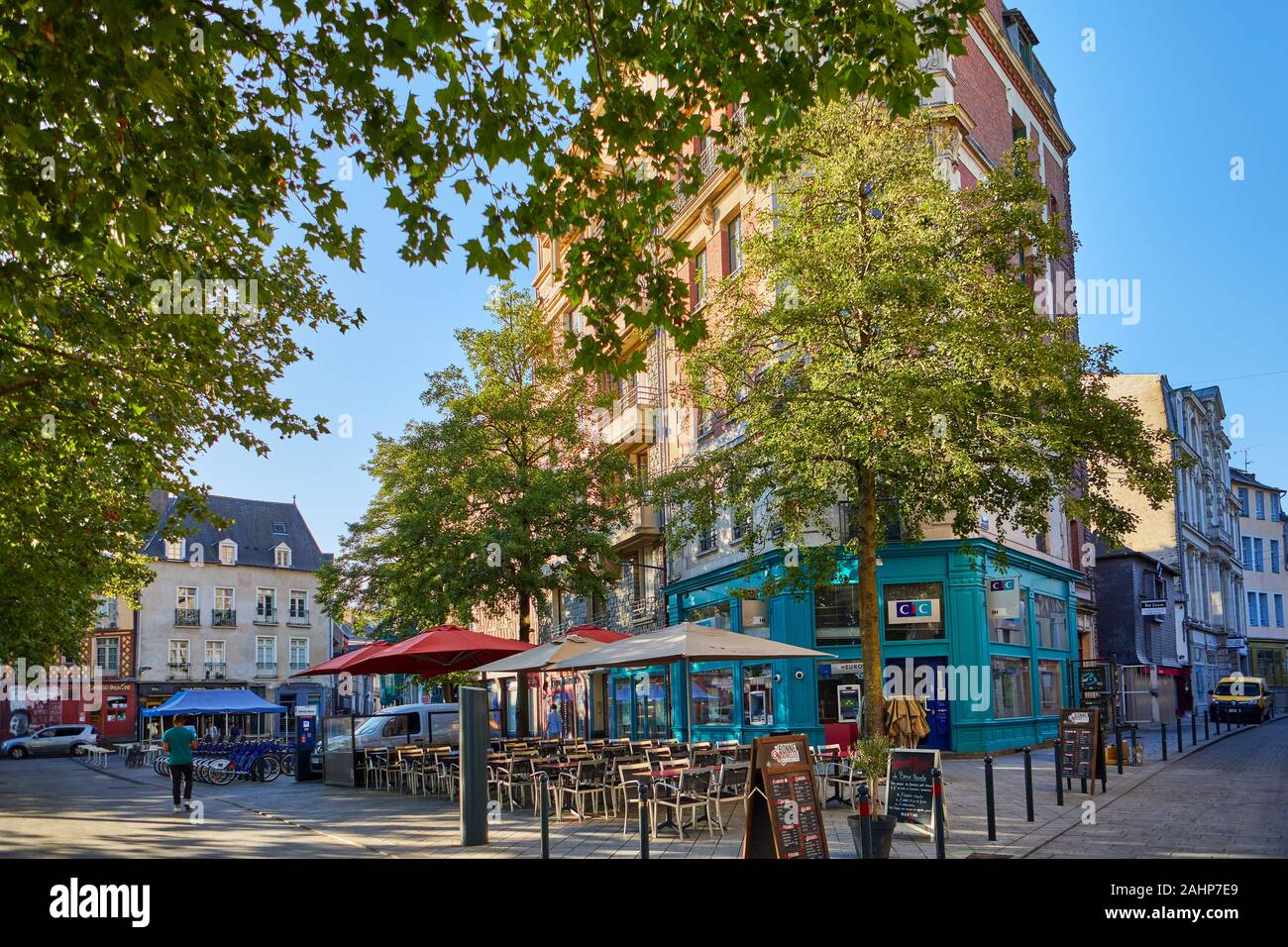 Image of Place Saint Anne with city hire bikes and cafe al fresco ...