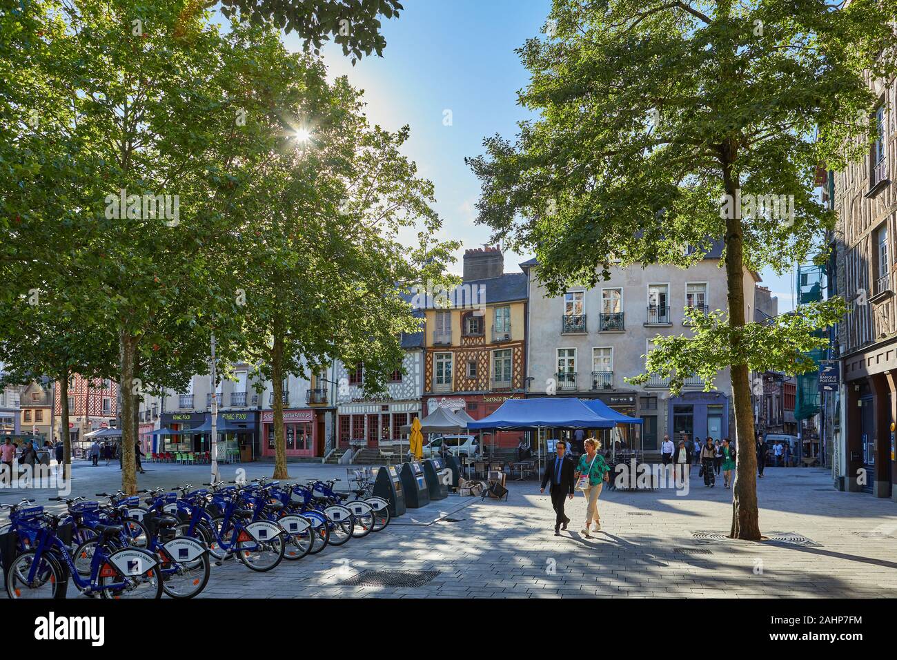 Image of Place Saint Anne with city hire bikes in Rennes, Brittany ...