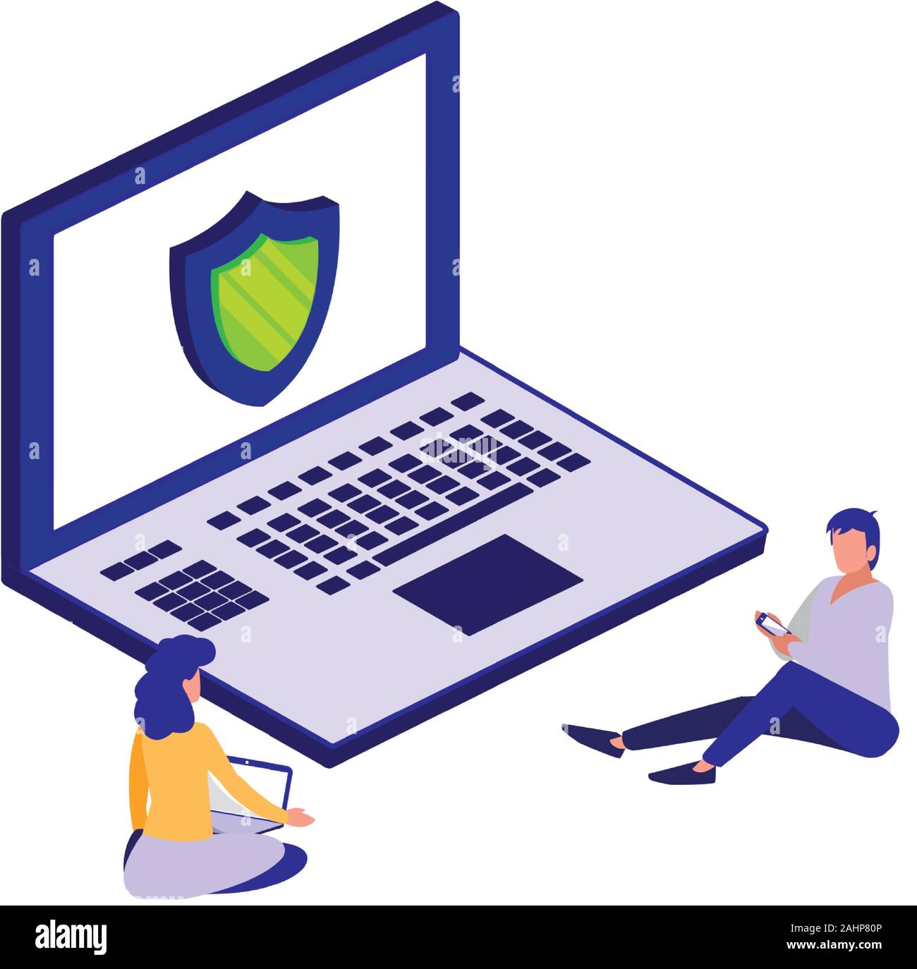 Laptop people and shield design of Security system warning protection ...