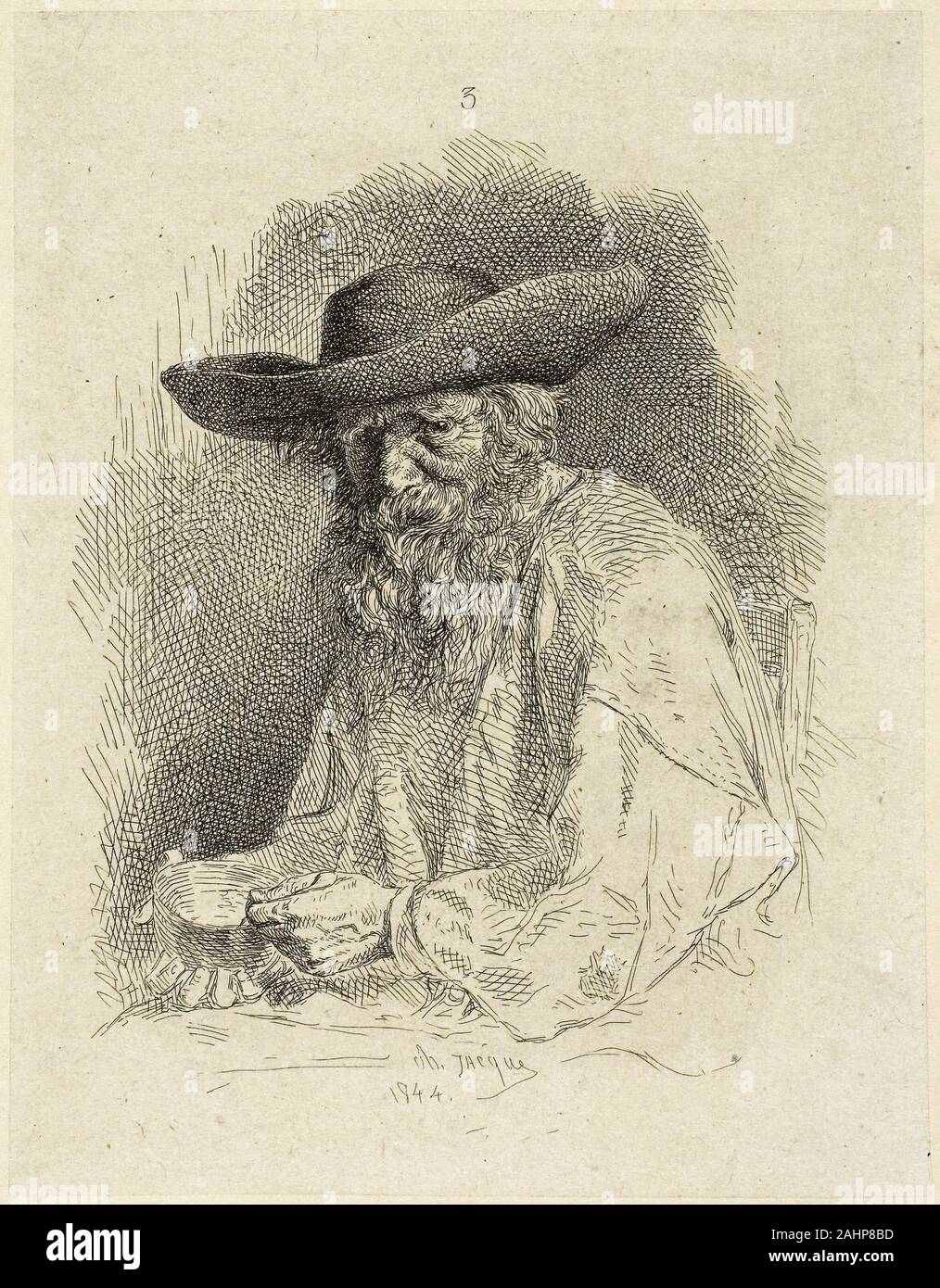 Charles Émile Jacque. Old Man with Mess Tin. 1844. France. Etching on ...