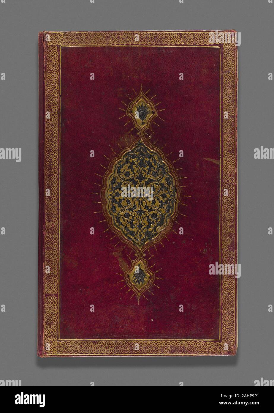 Cover bound in leather tooled applied gold and black pigment hi-res ...