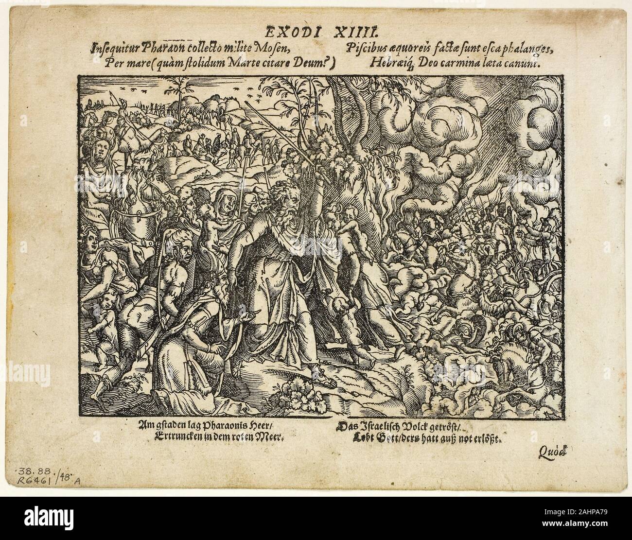 Jost Amman. The Passage of the Red Sea (recto) and The Burial of Jacob ...