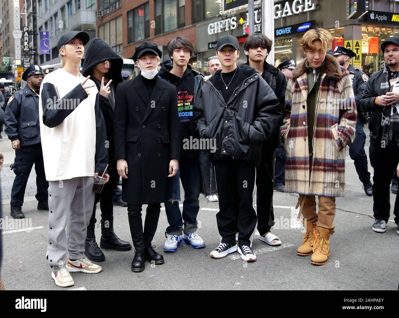 New York, United States. 31st Dec, 2019. K-pop band BTS arrive in Times ...