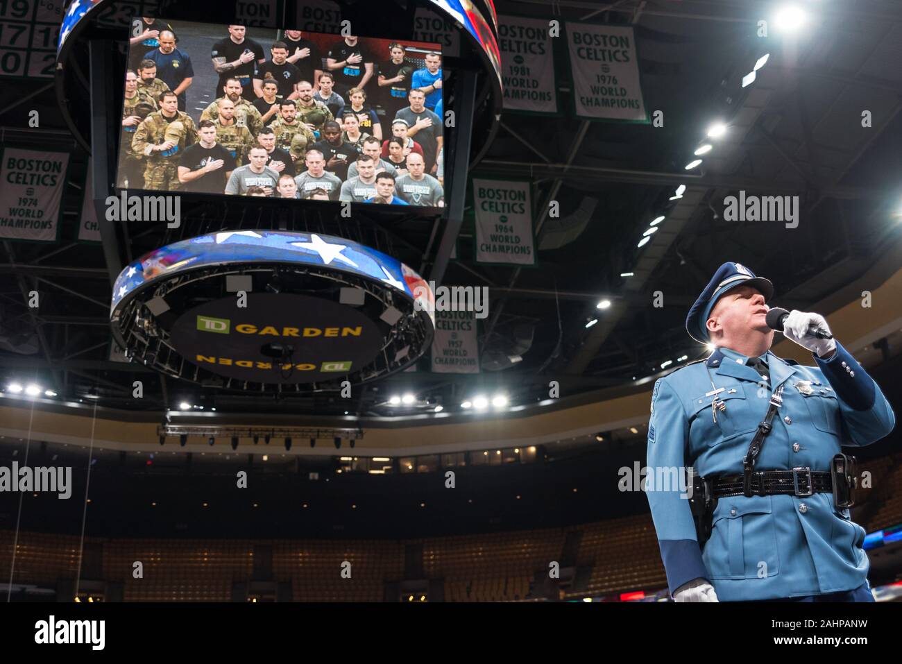 Massachusetts State Police Officer singing the National Anthem at the ...