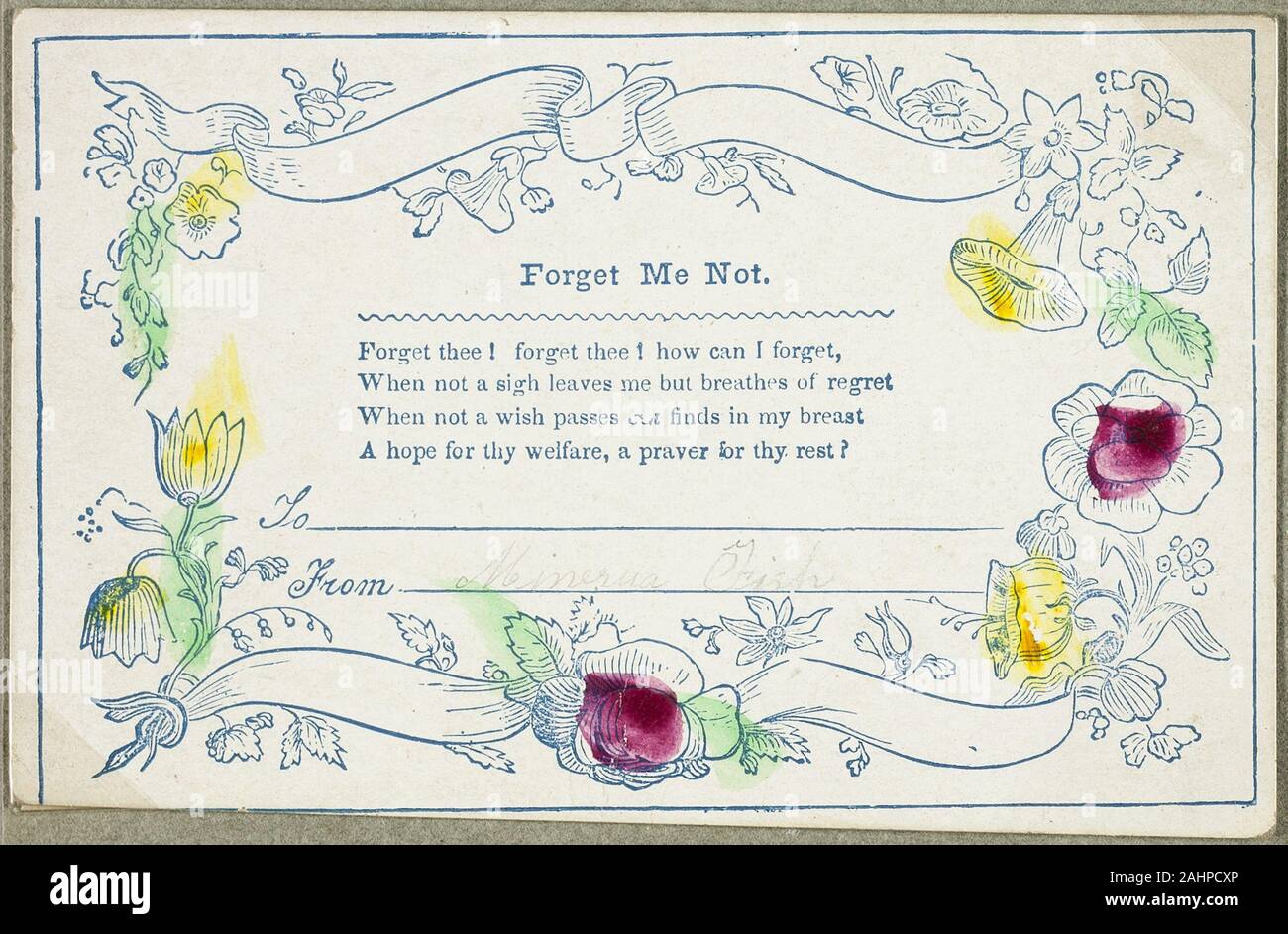 Forget Me Not (valentine). 1825–1835. United States. Engraving in blue ...